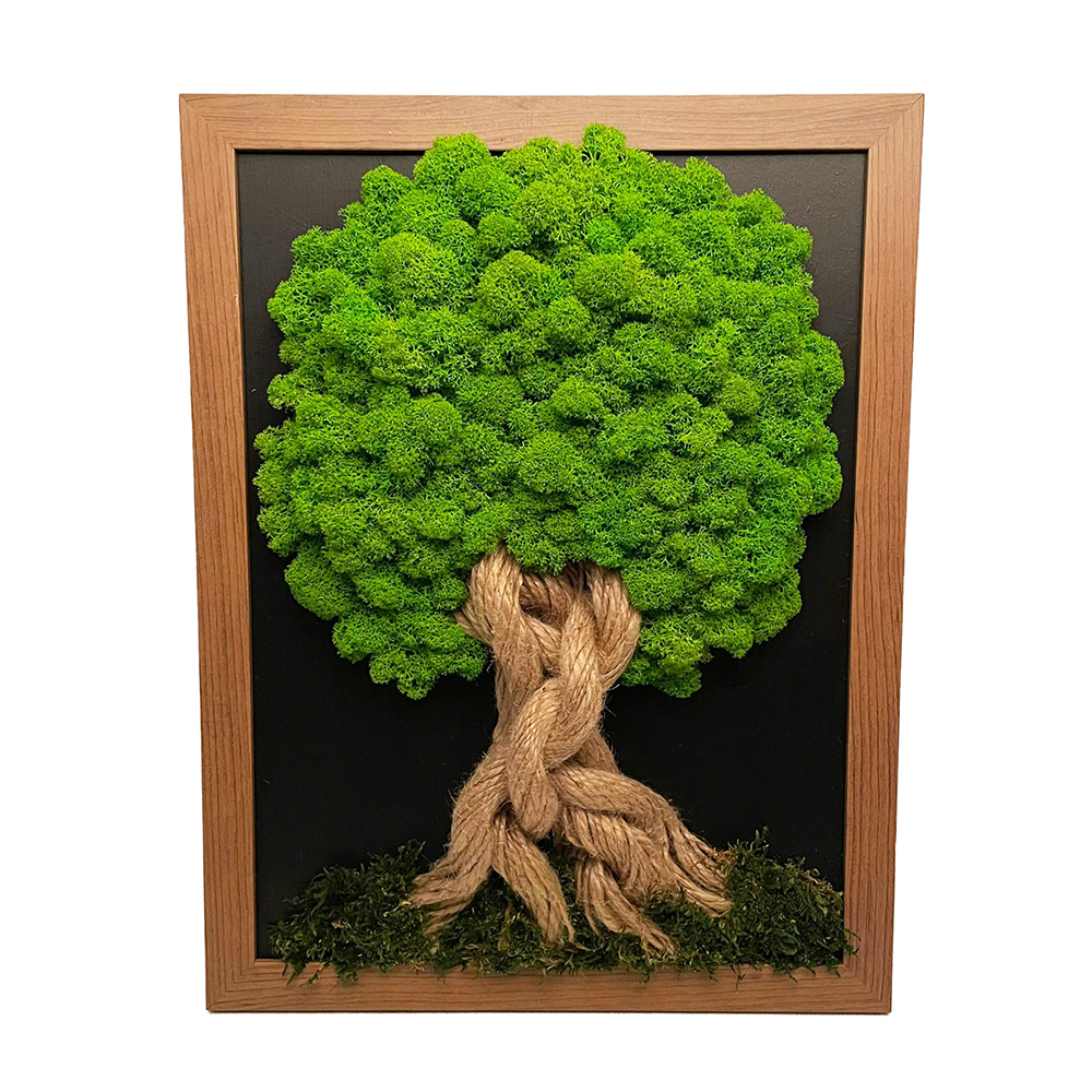 Copac unic cu mușchi - cadru maro închis 34 x 44 cm :: Lilly.ro