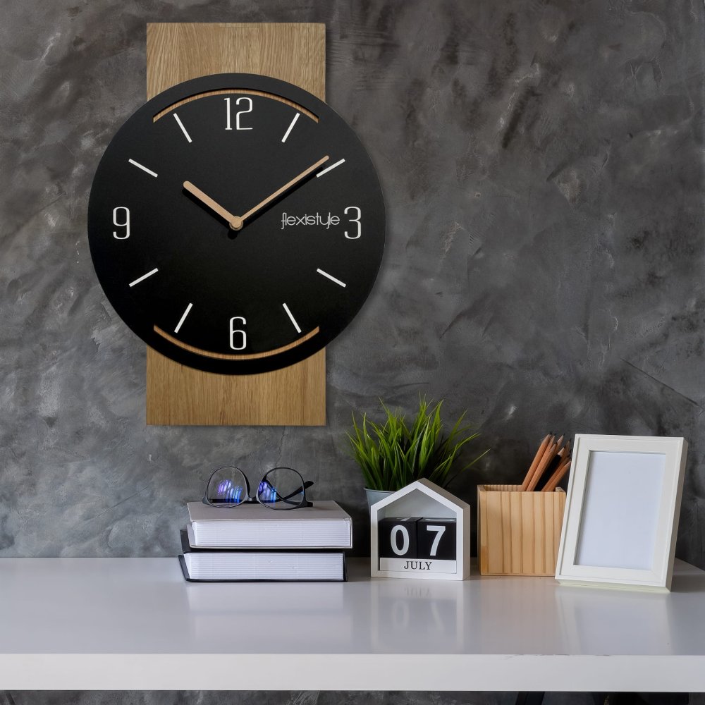 Ceas de perete stejar GEOMETRIC - negru :: Lilly.ro