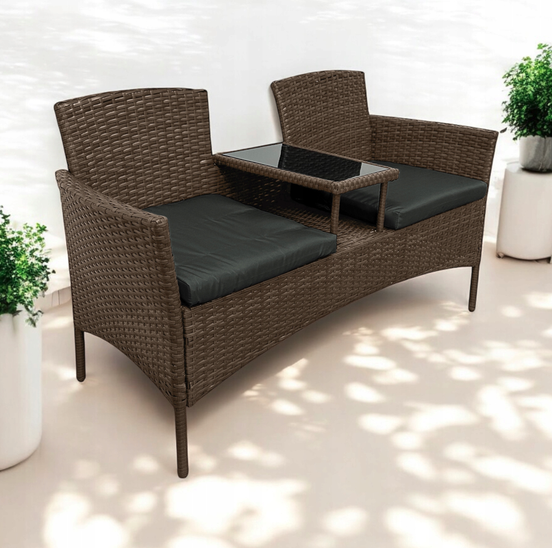 Градински ратанов комплект NM-03 - светлокафяв + сиви възглавници ...