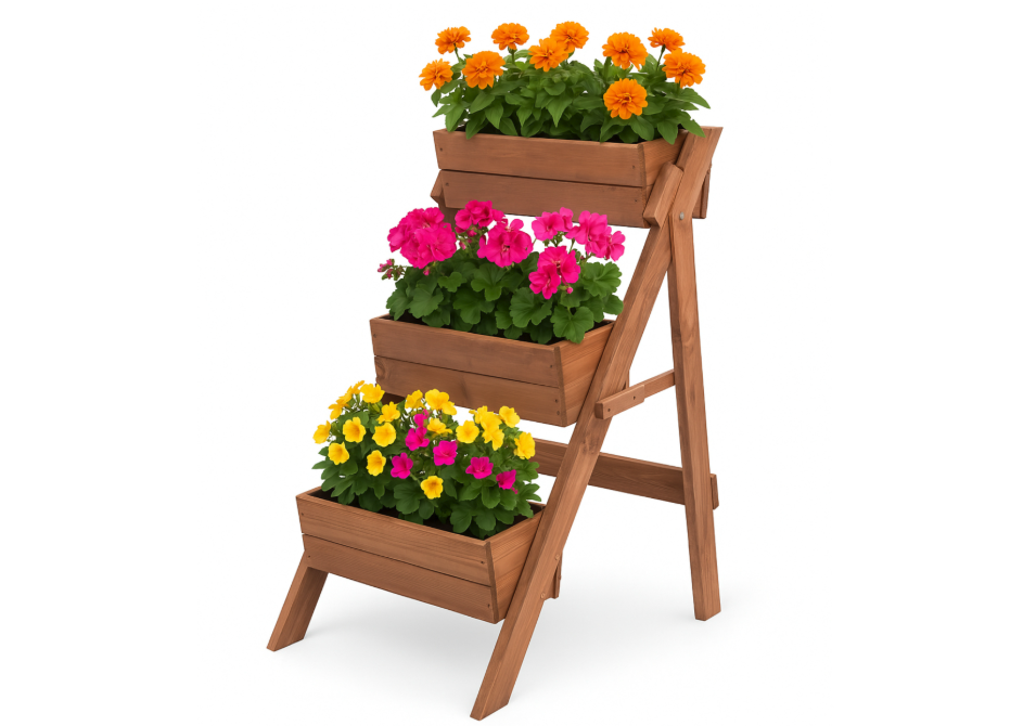 Suport de flori din lemn - ghiveci de flori cu 3 niveluri din lemn ...