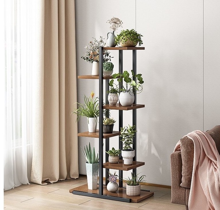 Stand de flori în negru cu rafturi întunecate 113 x 60 x 20 cm :: Lilly.ro