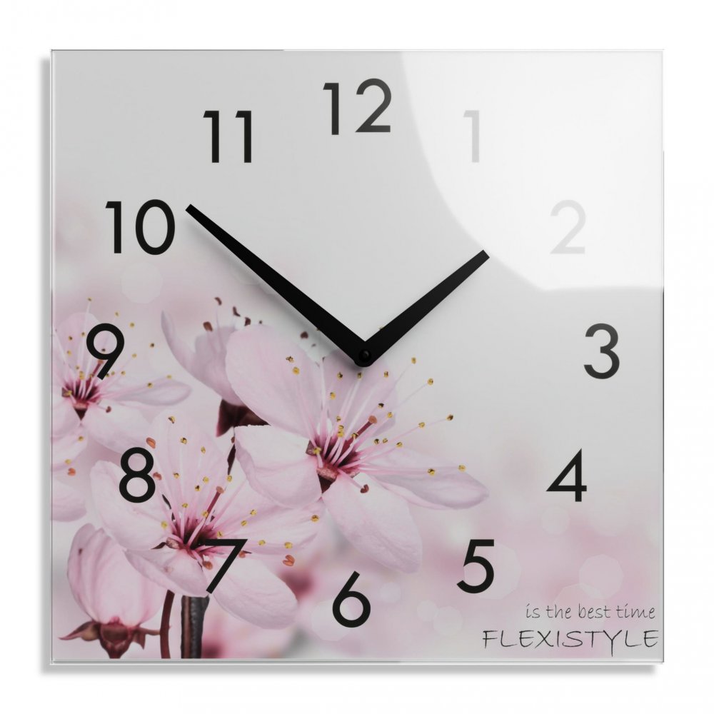 Ceas decorativ din sticlă cu motiv de flori înflorite , 30 cm :: Lilly.ro