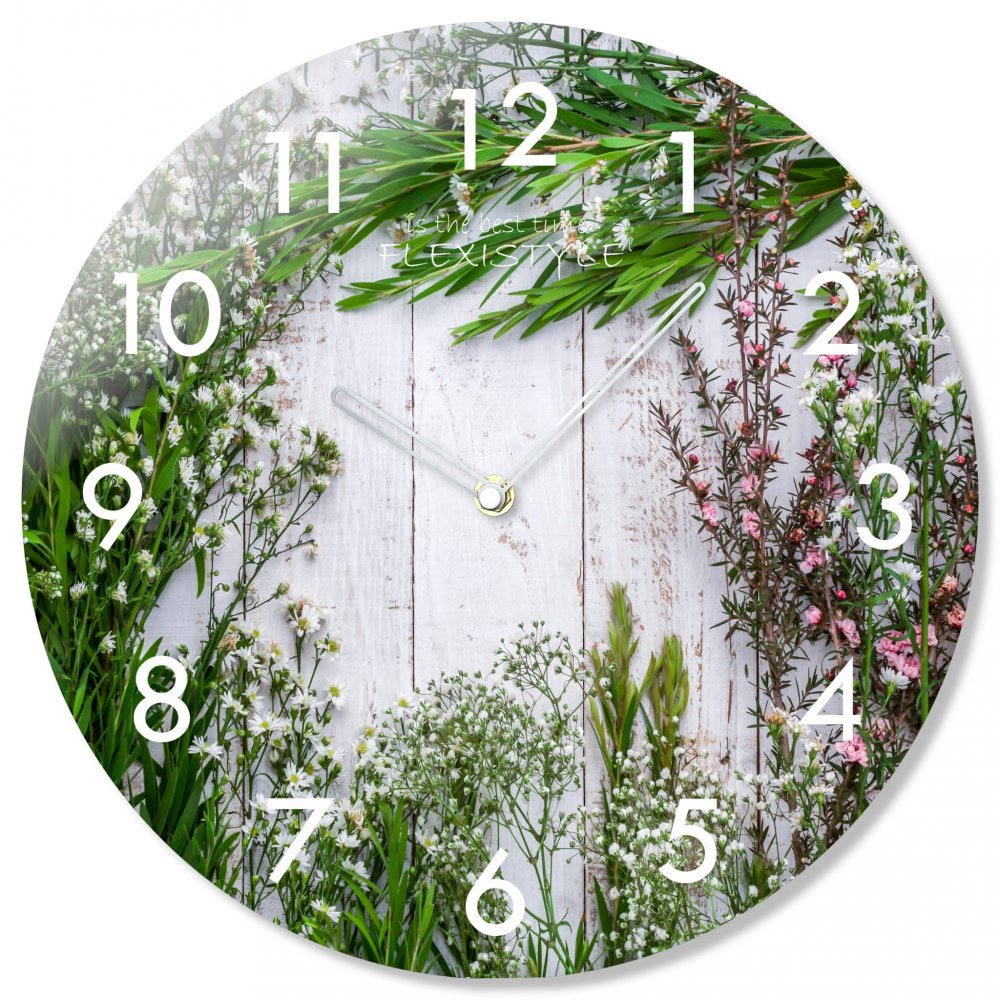 Ceas rotund din sticlă cu ierburi, 30 cm :: Lilly.ro