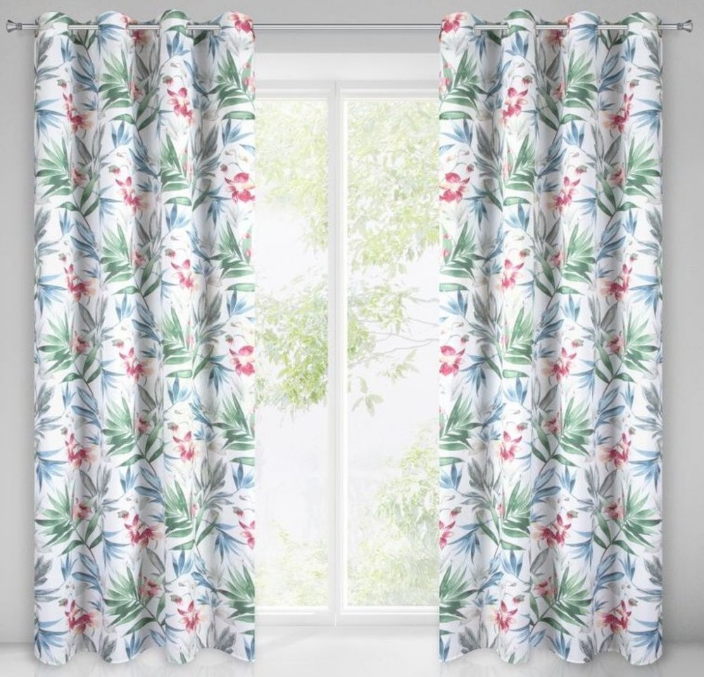 Draperii moderne cu motiv de frunze și flori cu inele 140 x 250 cm ...