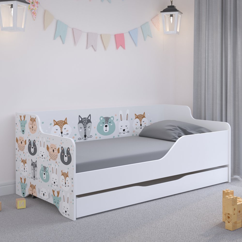Pat de copii cu animale de pădure 160x80 cm :: Lilly.ro