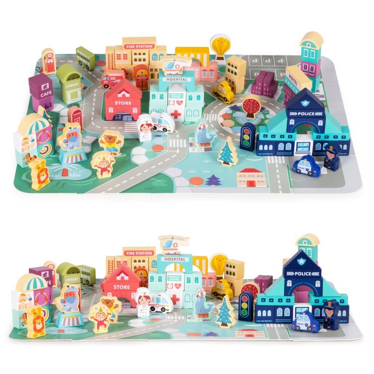 Set di costruzioni educative in legno per bambini - città 121 pezzi ...