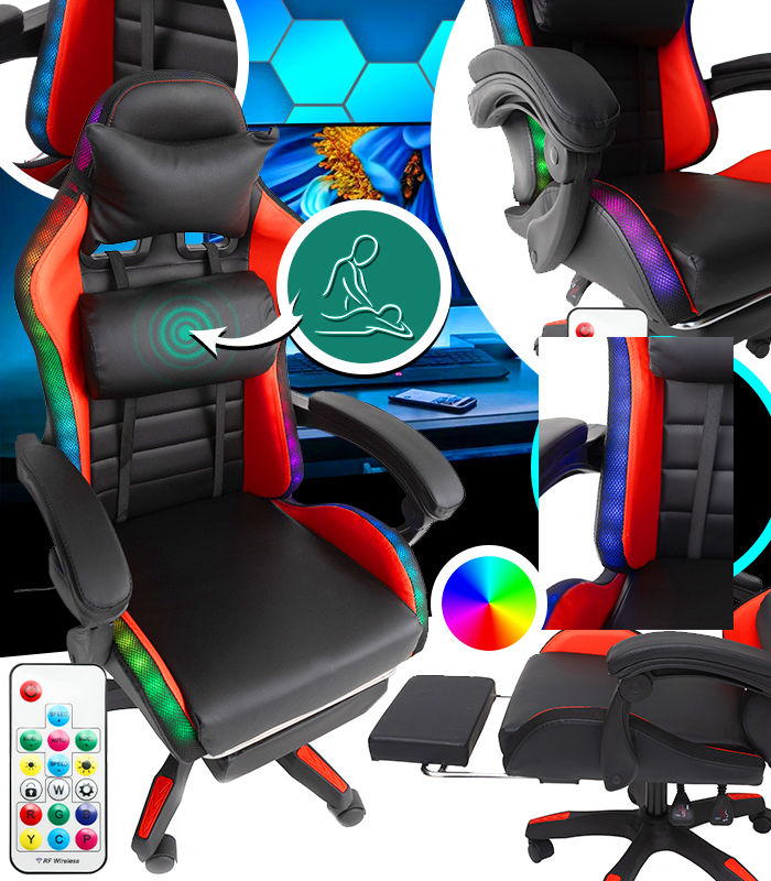 Scaun de gaming LED cu suport pentru picioare pliabil și funcție de ...